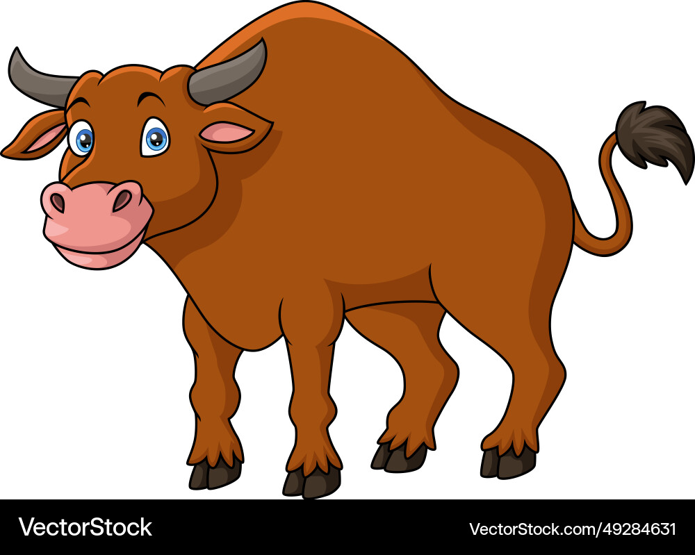 Cute buffalo cartoon on white background Vector Image