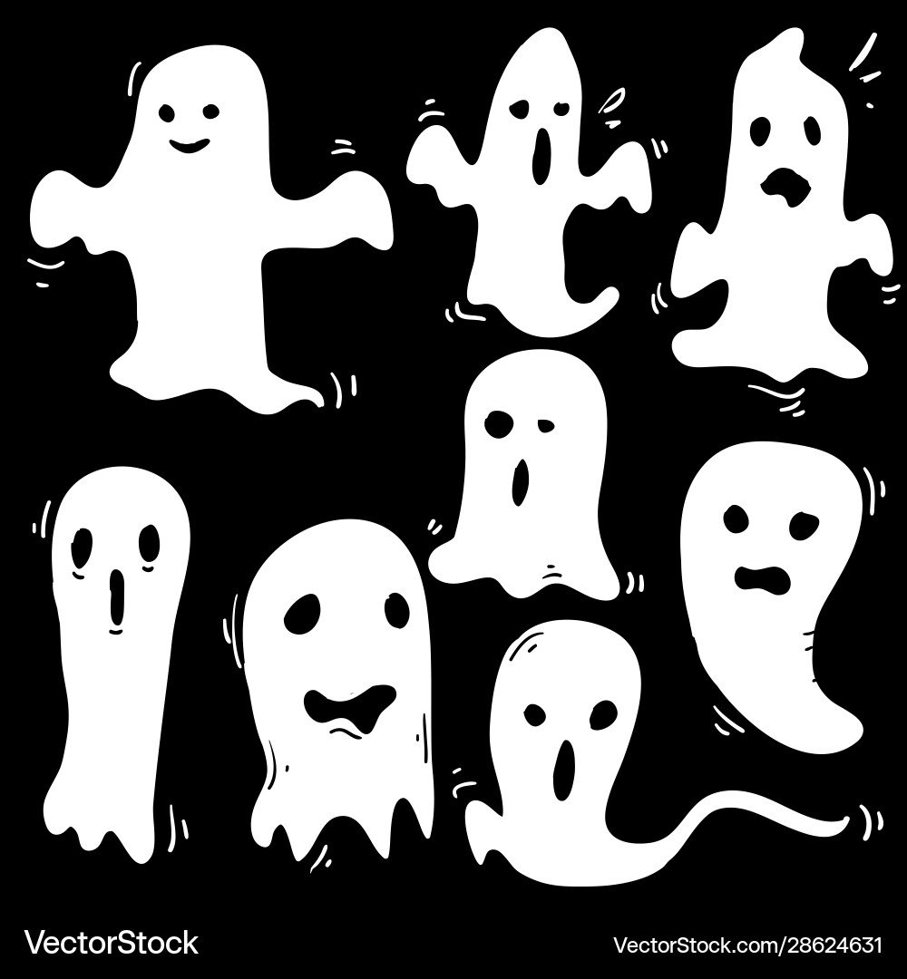 Doodle halloween ghosts with boo scary face shape Vector Image