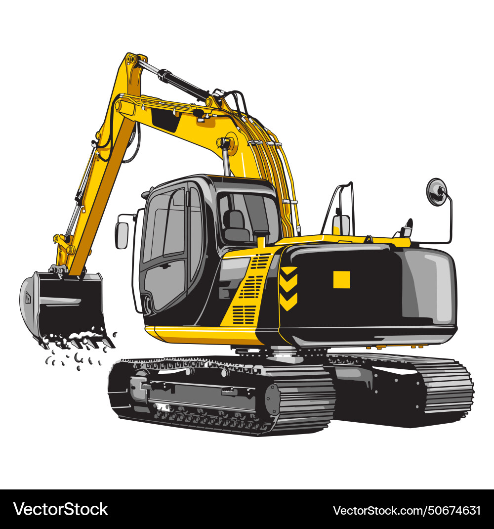 Heavy construction equipment yellow excavator Vector Image