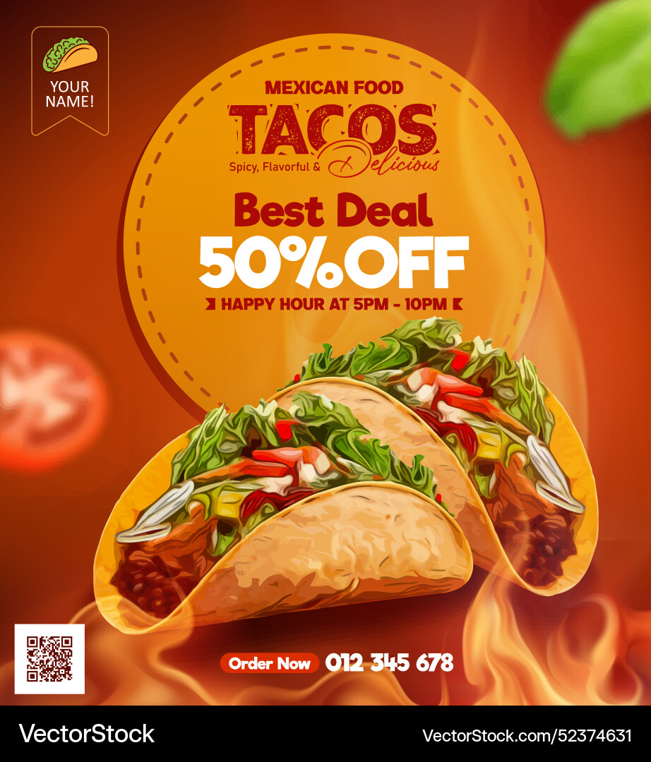 Mexican food tacos design template Royalty Free Vector Image