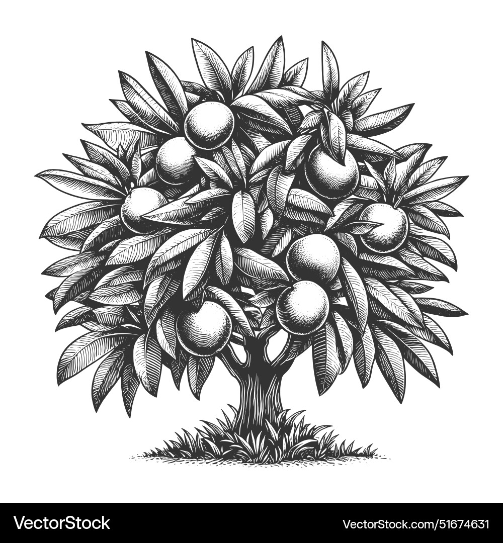 Orange tree engraving sketch Royalty Free Vector Image
