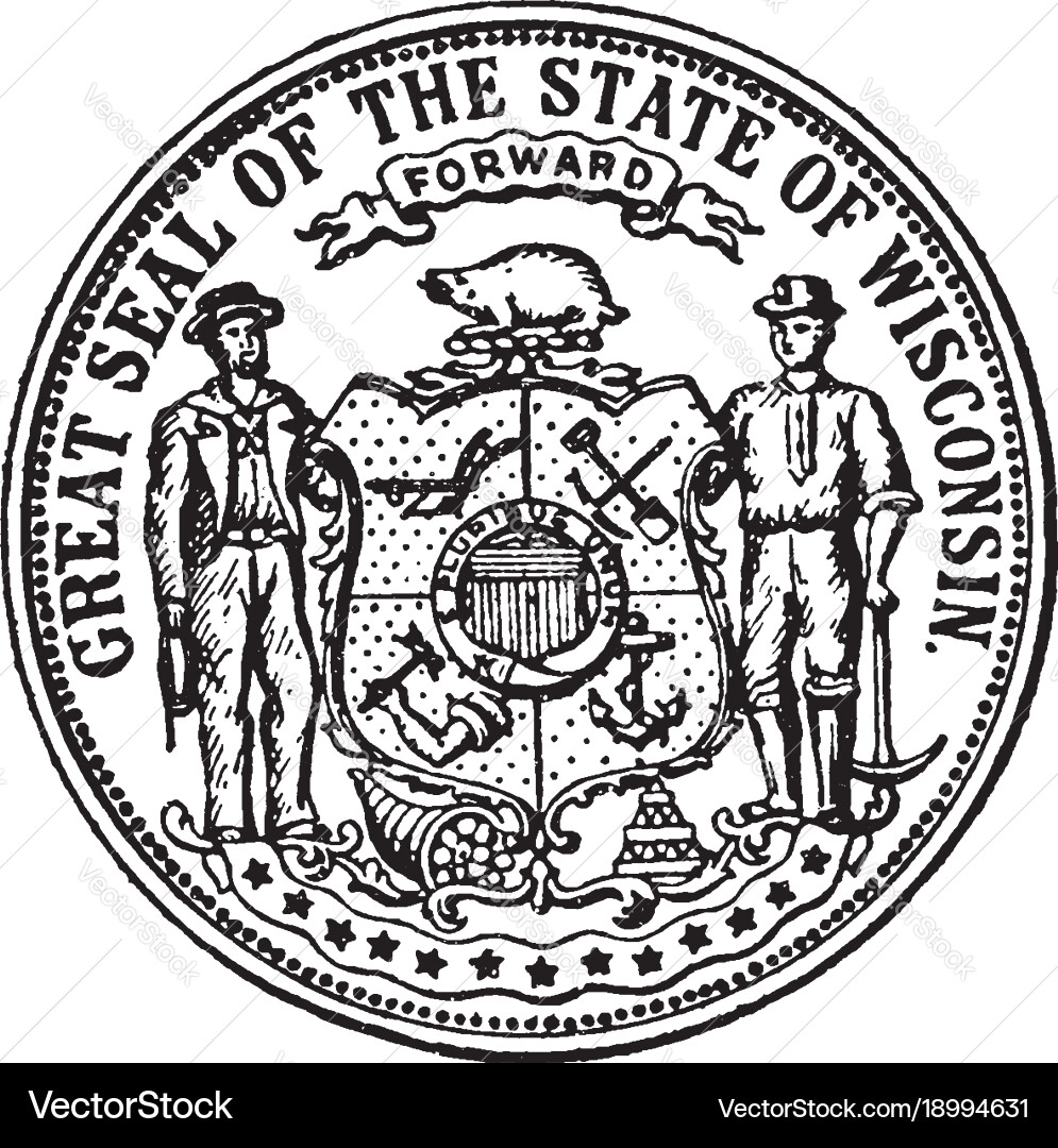 Wisconsin State Seal Vintage Engraving Royalty Free Vector