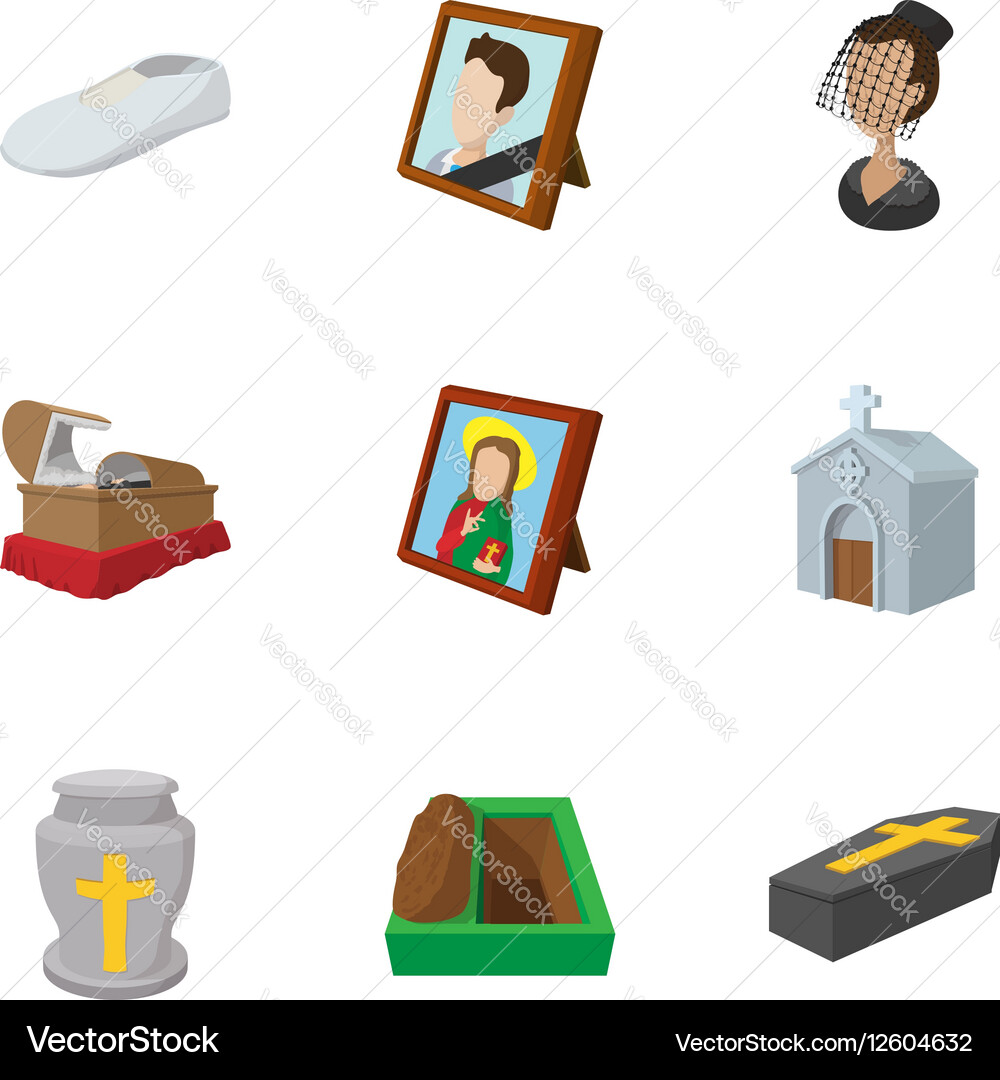 Burial Icons Set Cartoon Stil Lizenzfreies Vektorbild