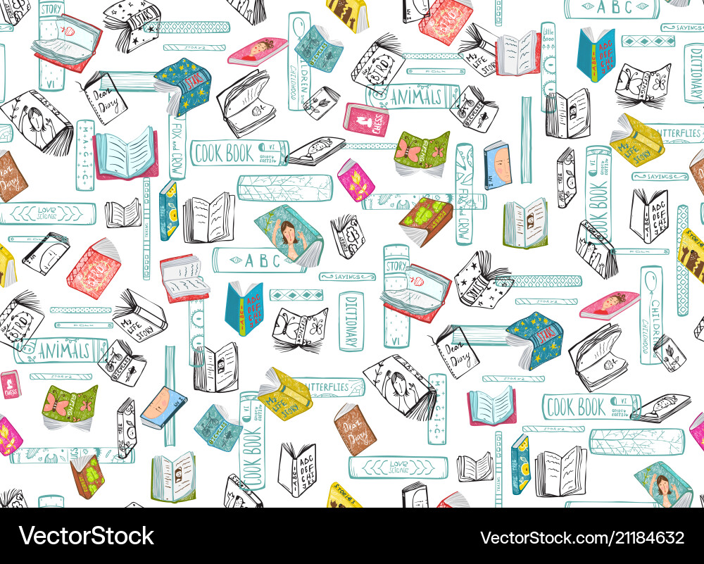 Hand Drawn Books Seamless Pattern Royalty Free Vector Image