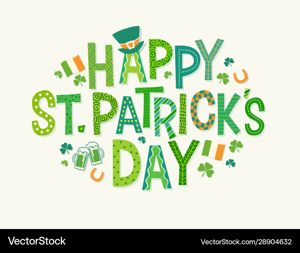 Happy st patricks day doodle lettering Royalty Free Vector