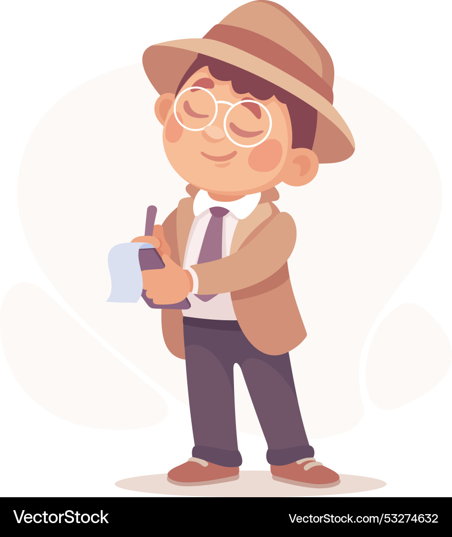 Inspecting detective boy character write note Vector Image