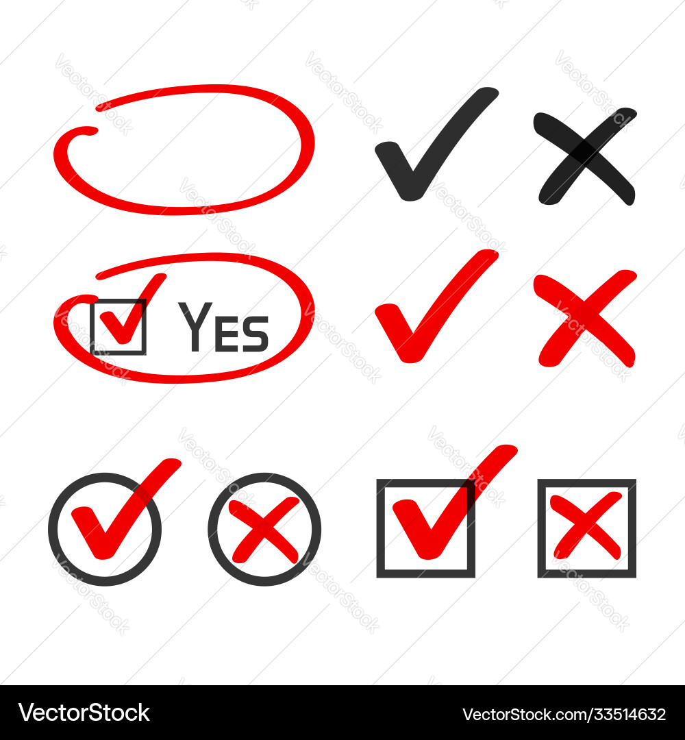 Yes no check box list marker ticks felt tip pen Vector Image