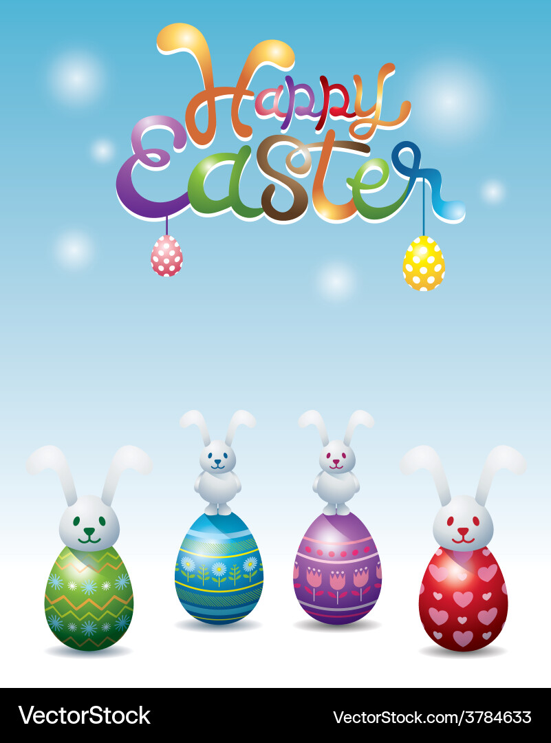 Bunnies rocking dolls on easter eggs Royalty Free Vector