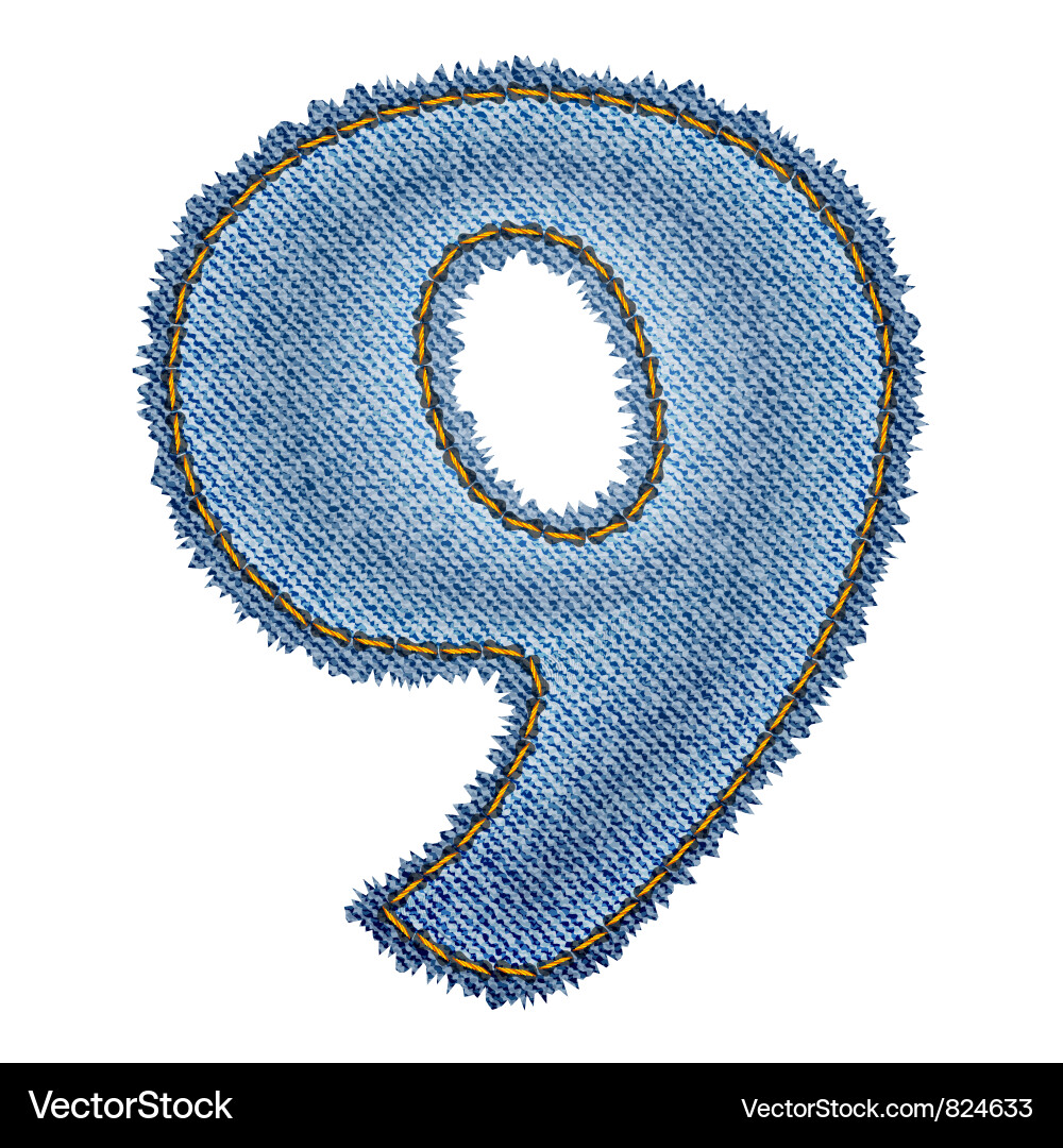 Jeans alphabet denim number 9 Royalty Free Vector Image