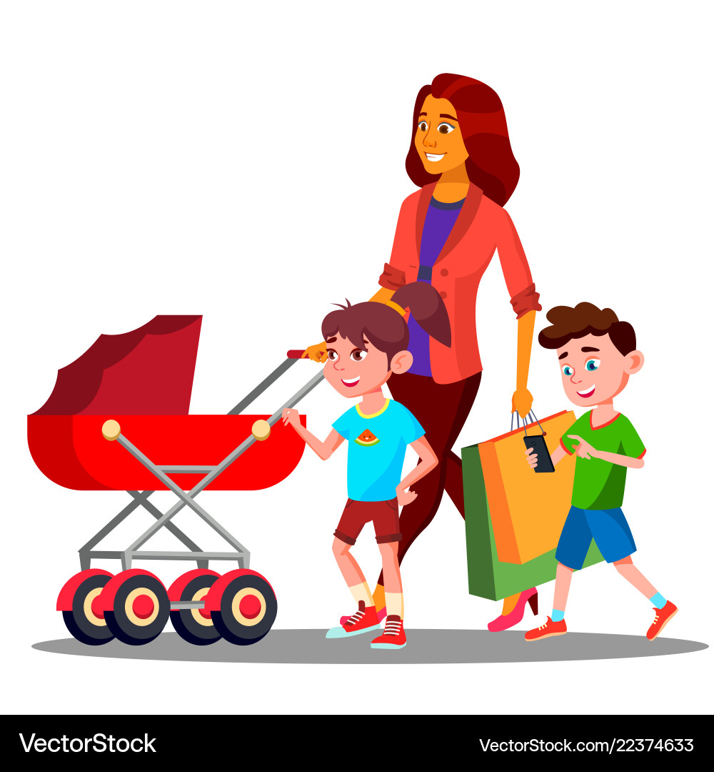 Mother walking with a baby stroller Royalty Free Vector