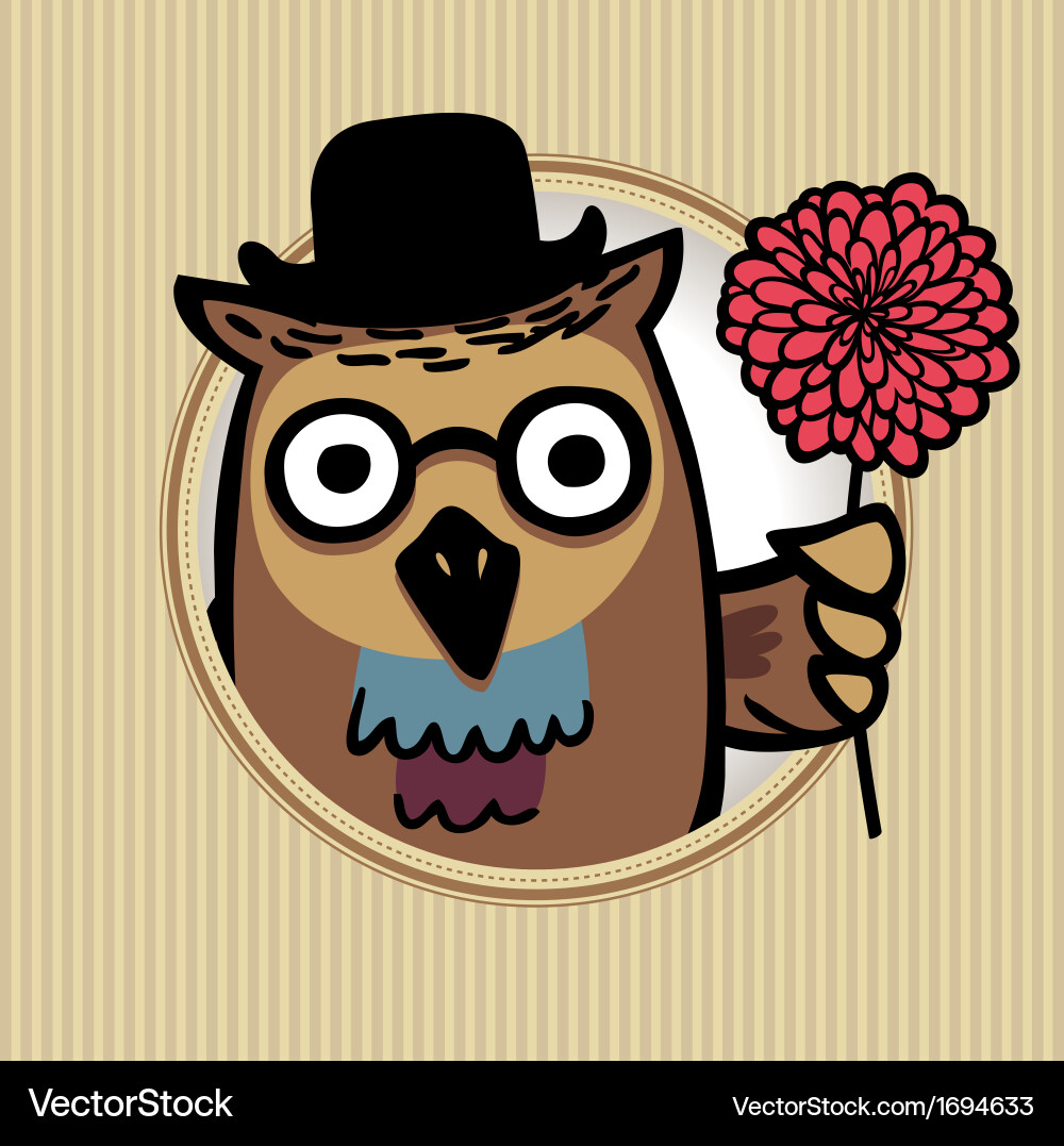Owl with flower Royalty Free Vector Image - VectorStock