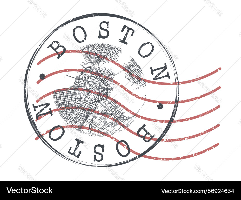 Boston ma usa stamp map postal Royalty Free Vector Image