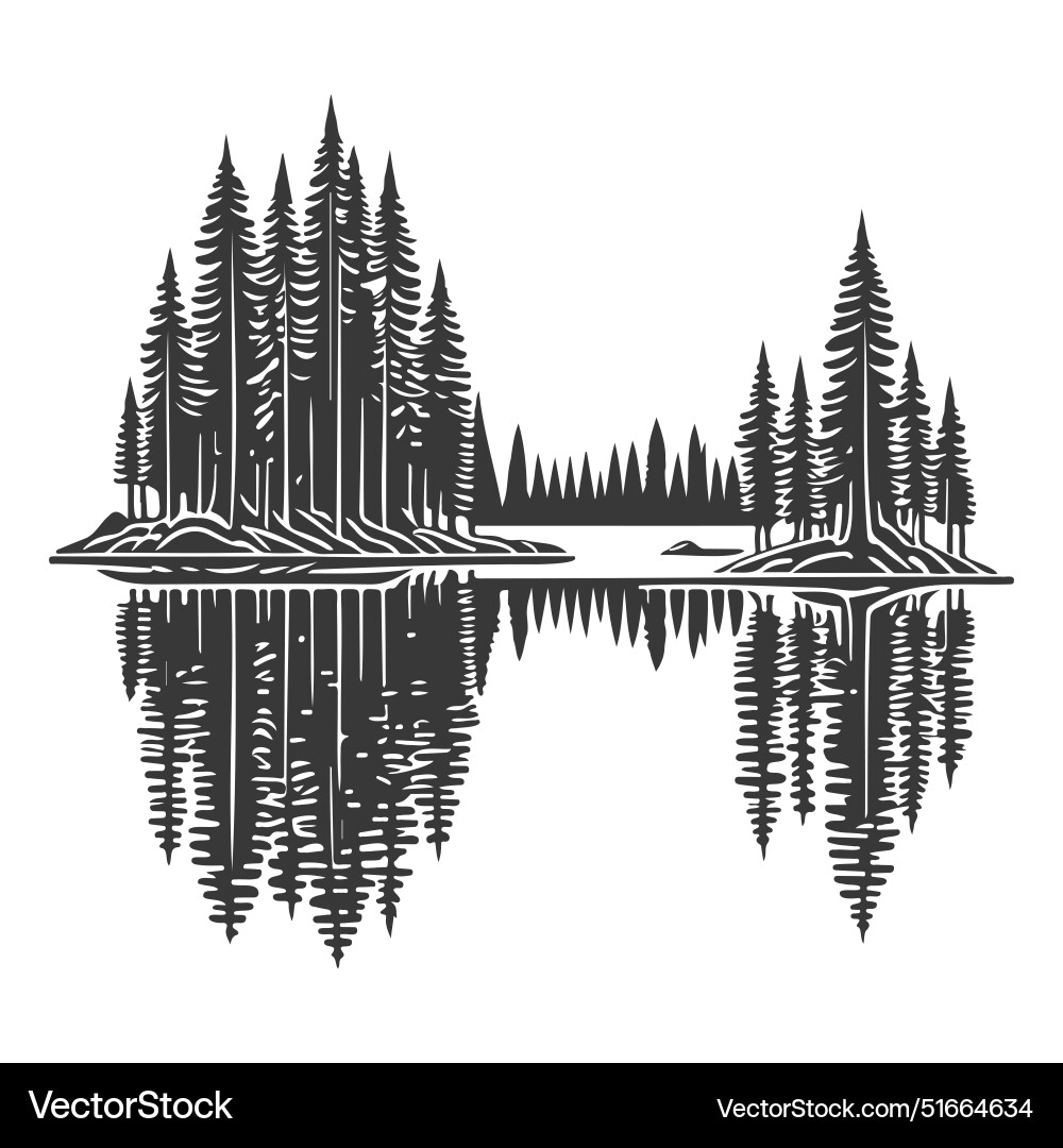 Forest water reflection grey Royalty Free Vector Image