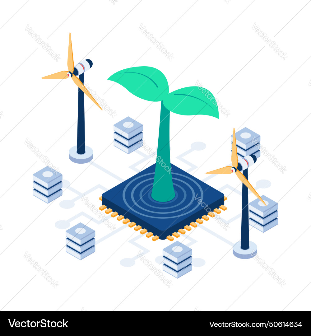 Isometric plant growth on computer microchip Vector Image