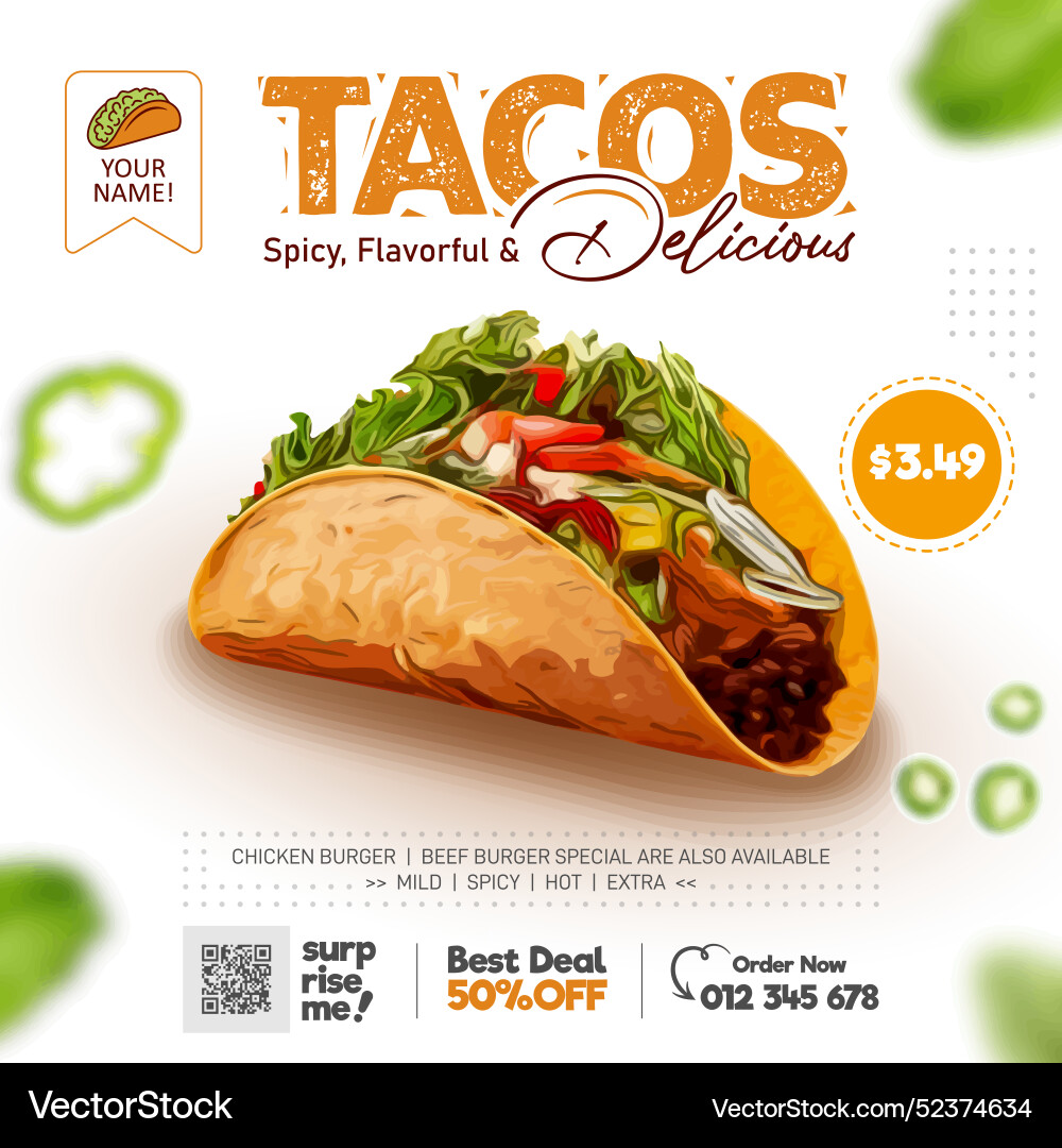 Mexican food tacos design template Royalty Free Vector Image