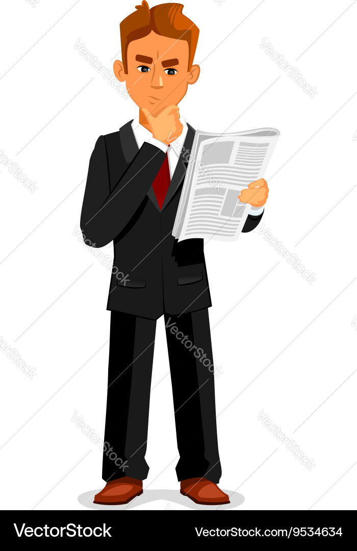 Thoughtful businessman is reading newspaper Vector Image