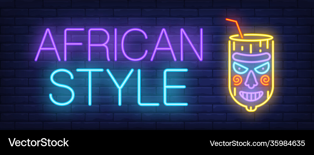 African style neon sign glowing bar lettering Vector Image