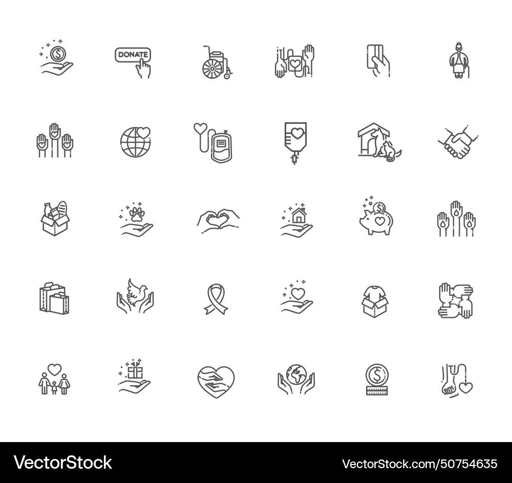 Charity donation and volunteering icon set Vector Image