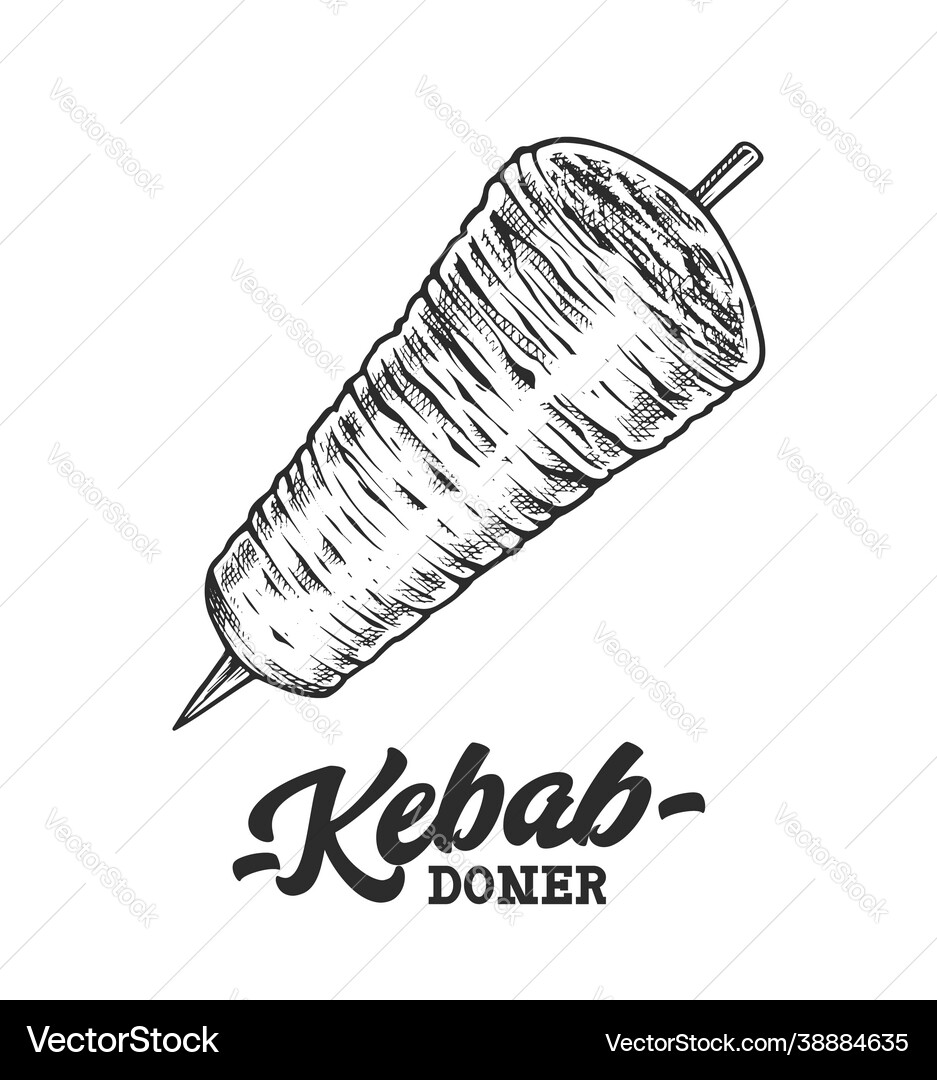 Doner kebab retro emblem monochrome Royalty Free Vector