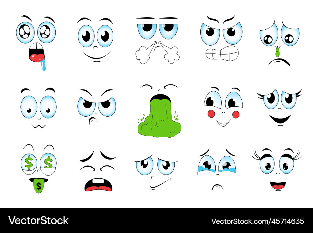 Faces expressing different emotions set graphic Vector Image