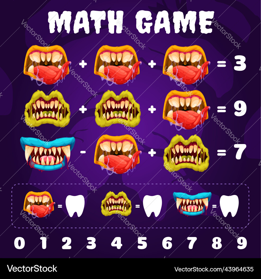Halloween monster mouth and jaws on math game Vector Image