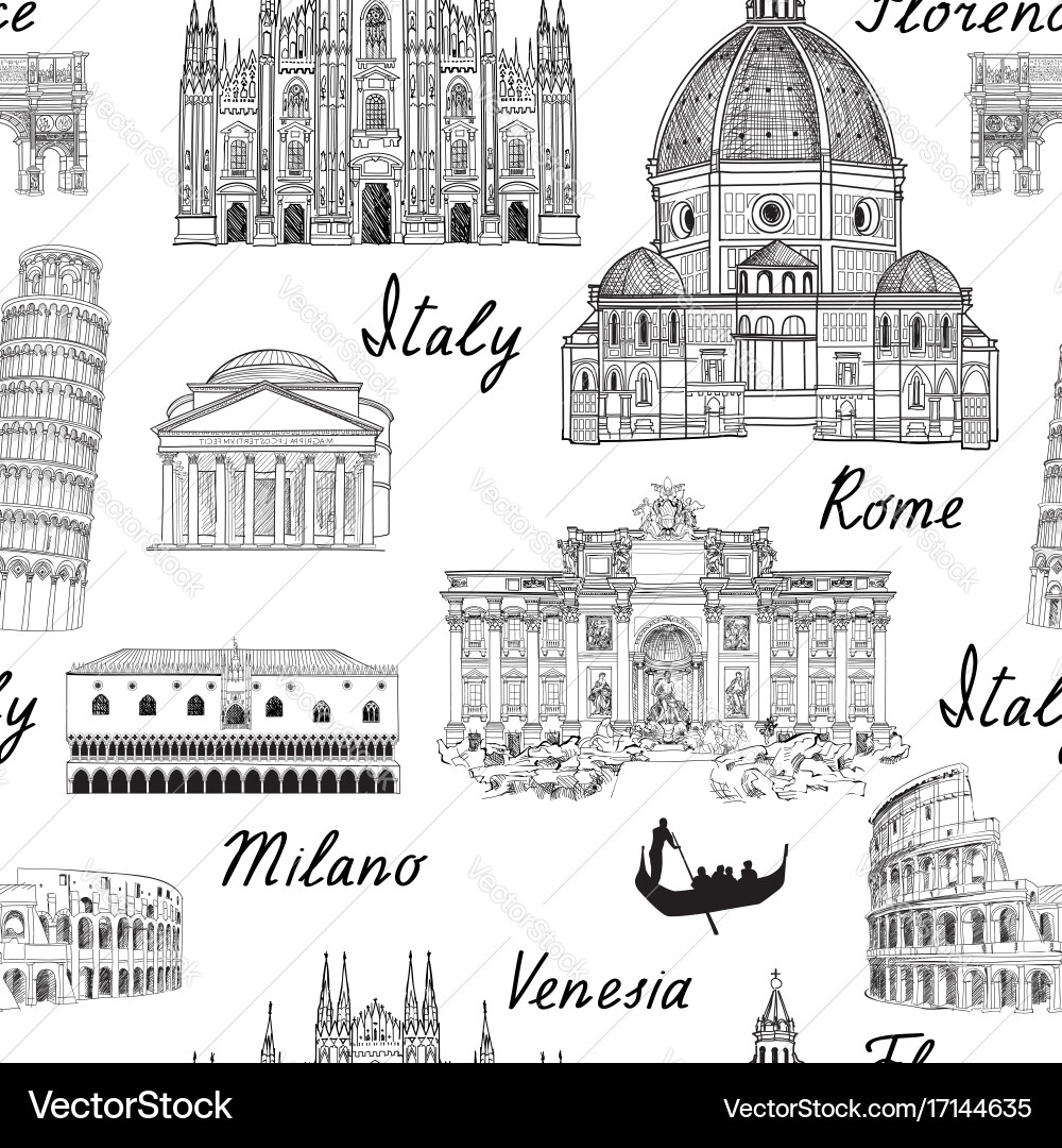 Italy Landmark Seamless Pattern Royalty Free Vector Image