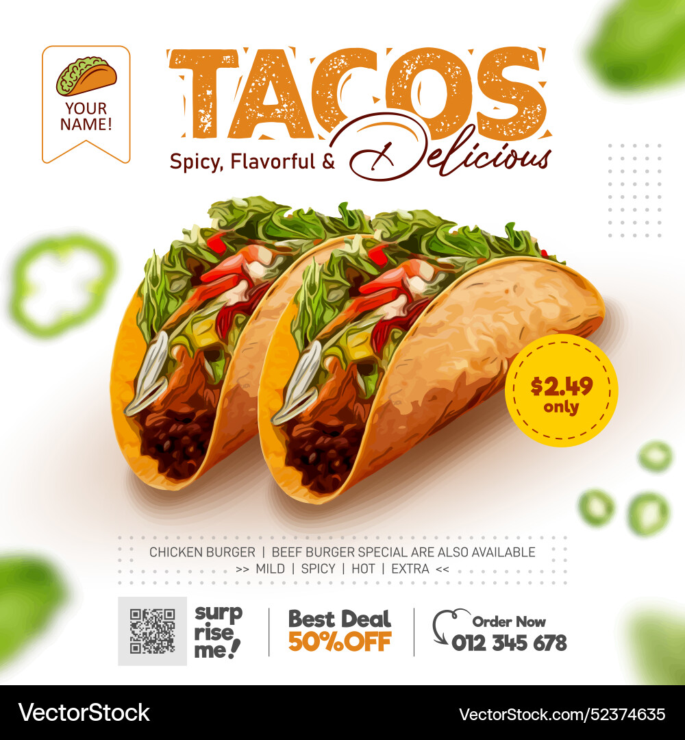 Mexican food tacos design template Royalty Free Vector Image