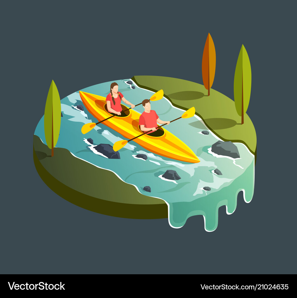 Mountain kayaking isometric composition Royalty Free Vector