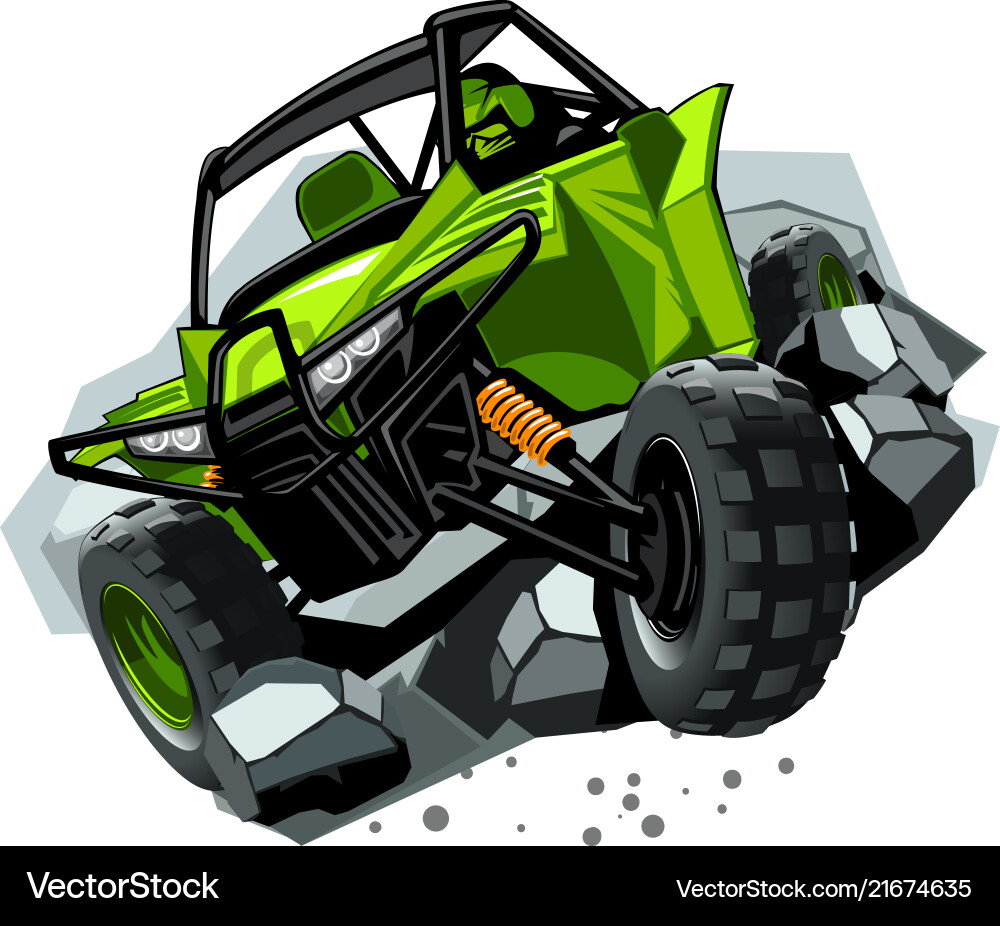 Off-road atv buggy rides through obstacles stones Vector Image