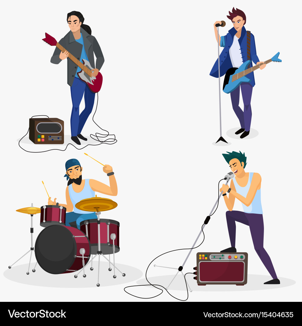 Rock band members isolated musical group singer Vector Image