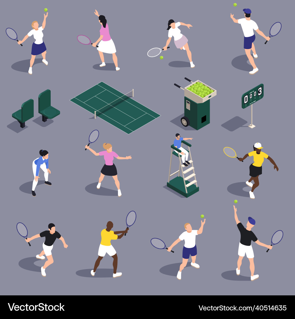 Tennis isometric icon set Royalty Free Vector Image