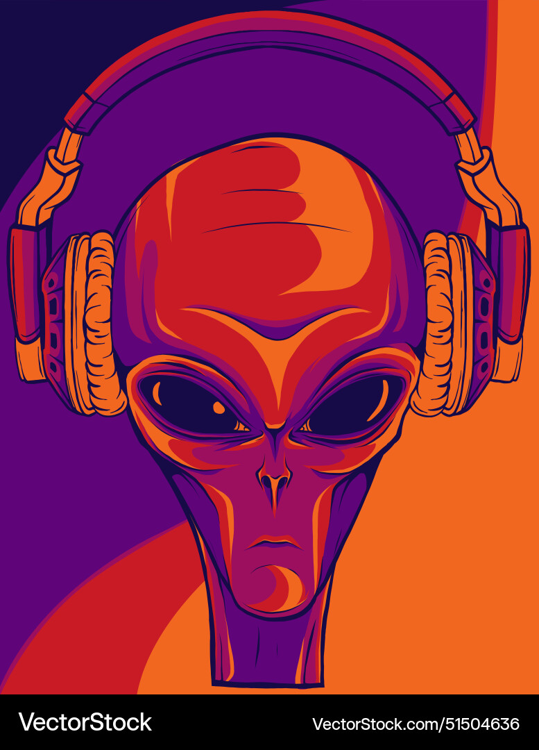 Alien head with headphones Royalty Free Vector Image