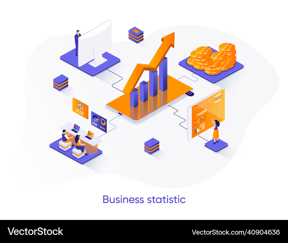 Business statistic isometric web banner Royalty Free Vector
