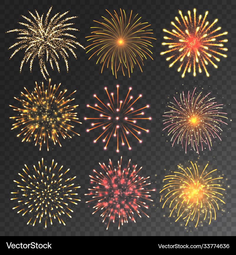 Festive fireworks collection realistic colorful Vector Image