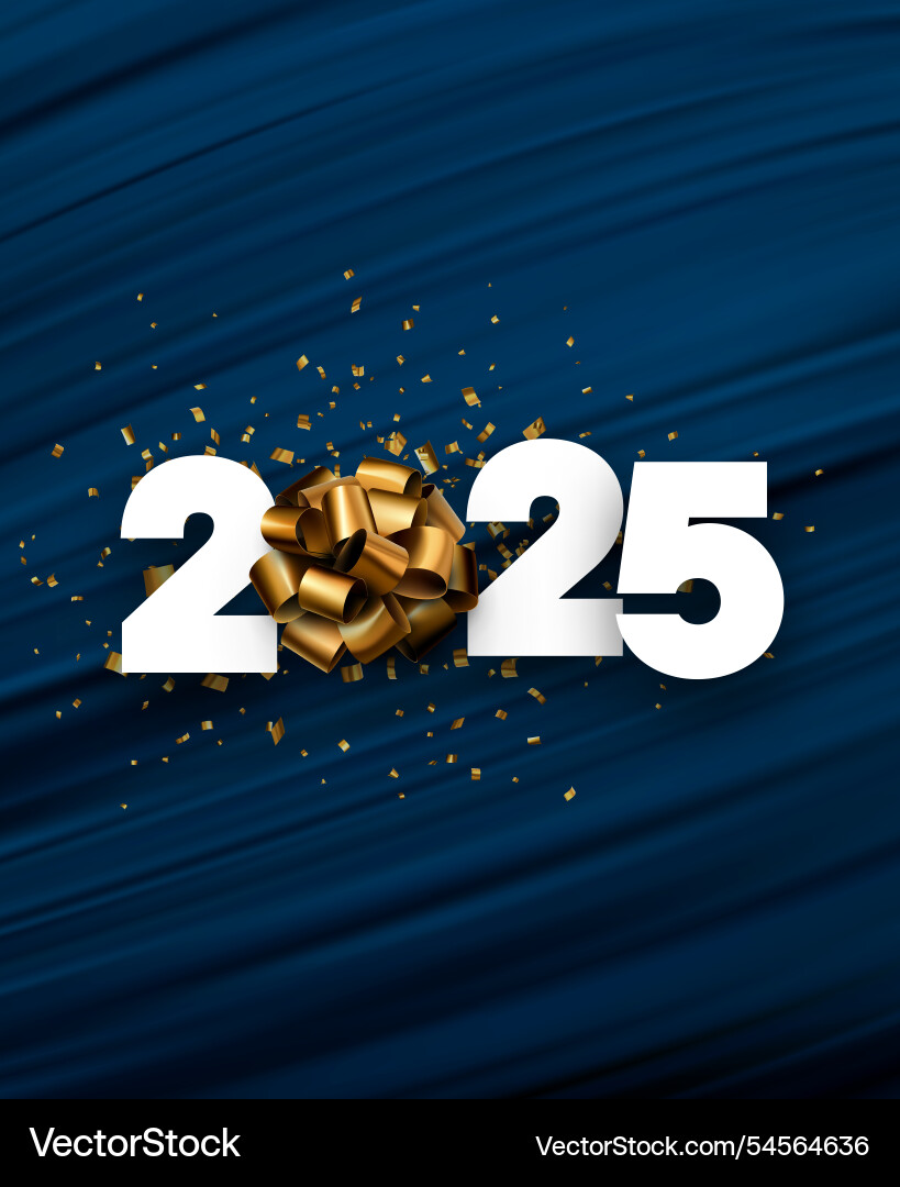Luxurious 2025 design with gold bow on deep blue Vector Image