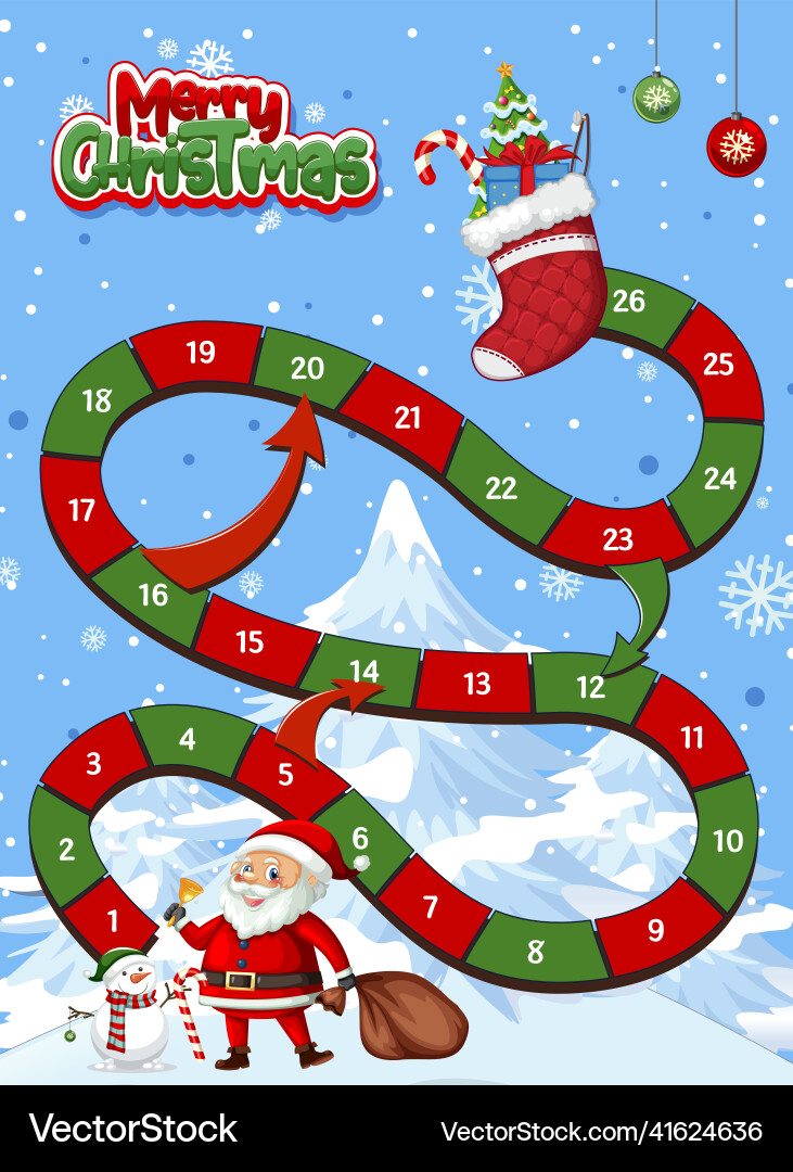 Snake and ladders game template with christmas Vector Image