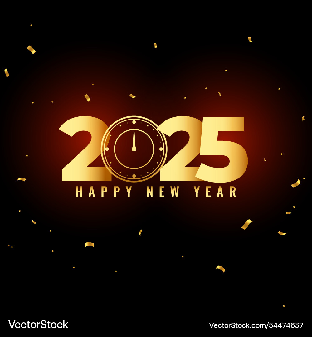 2025 new year clock background with golden Vector Image