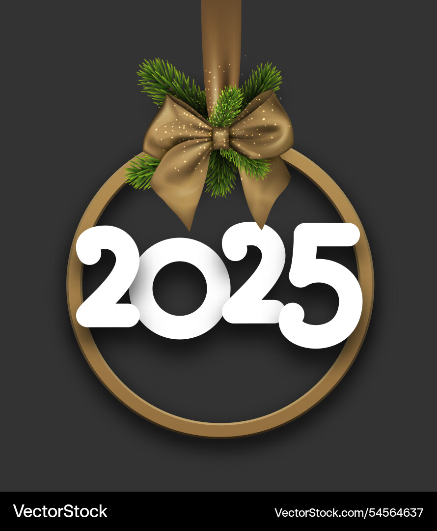 2025 ornament with golden bow and pine decor Vector Image