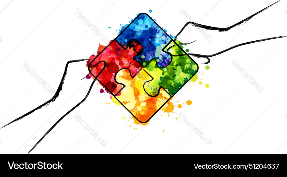 Colorful puzzle with paint splash decorative Vector Image