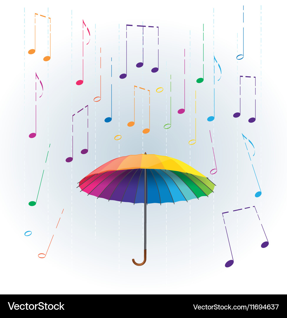 Colorful Rainbow Umbrella with Musical Notes Vector Image
