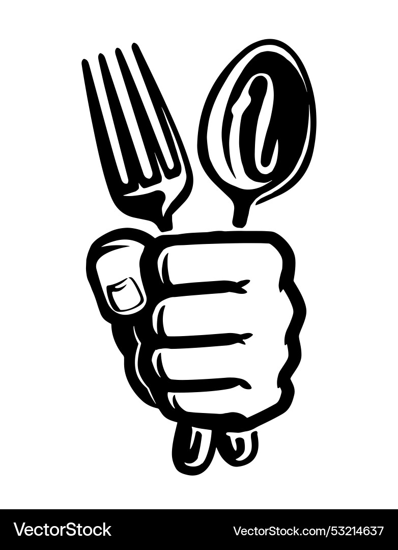 Fork and spoon in hand symbol food service emblem Vector Image