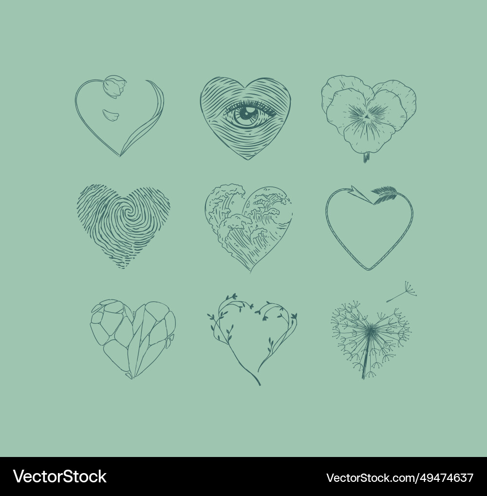 Heart graphics set green Royalty Free Vector Image