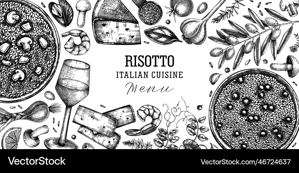 Italian food and drinks background hand drawn Vector Image