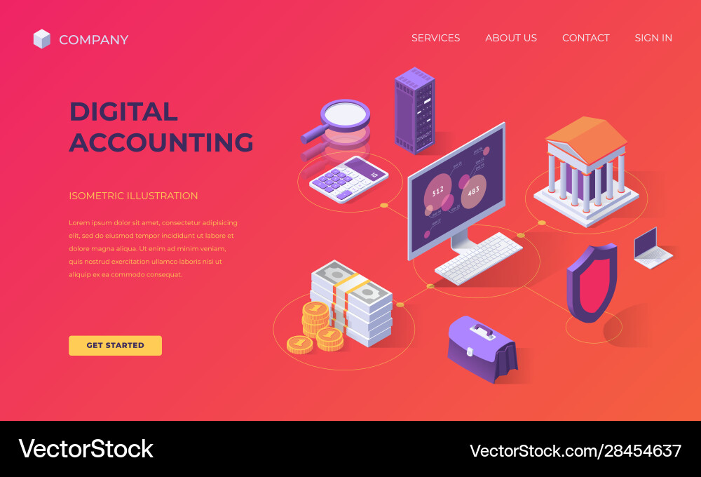Landing page for digital accounting Royalty Free Vector