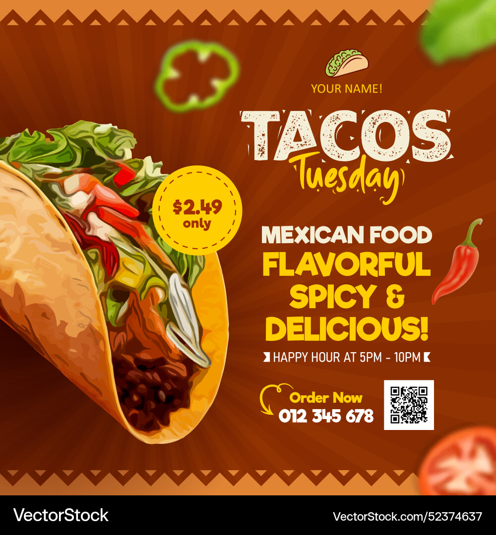 Mexican food tacos design template Royalty Free Vector Image