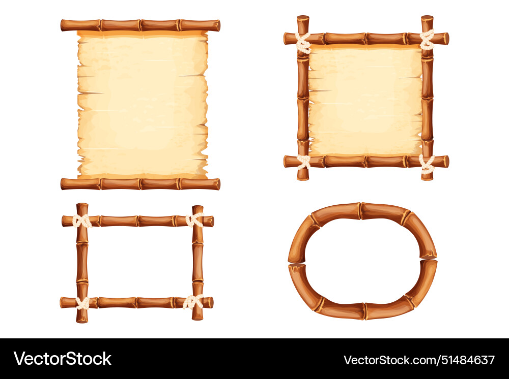Set bamboo frames with old parchment paper Vector Image