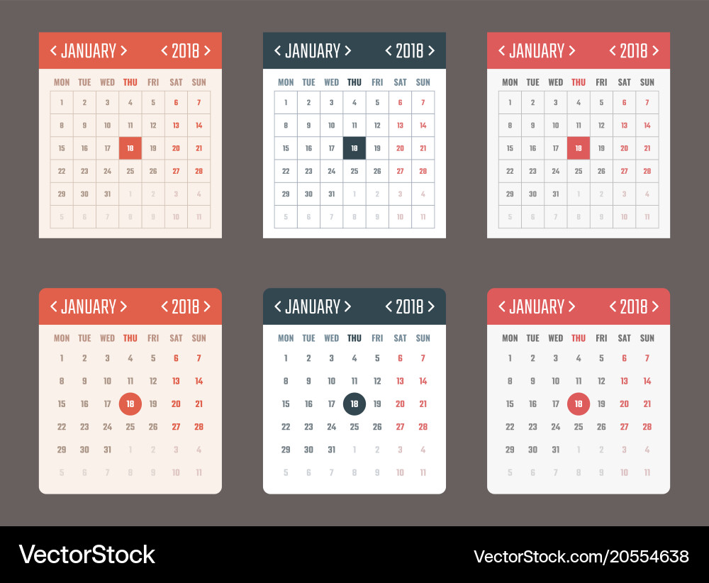 Calendar template for application starts monday Vector Image