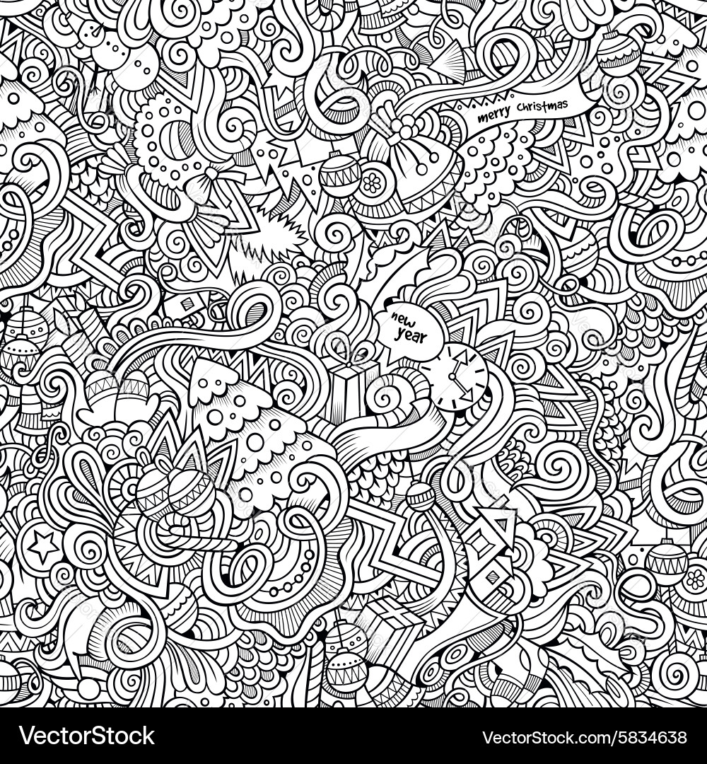 Cartoon doodles hand drawn new year Royalty Free Vector
