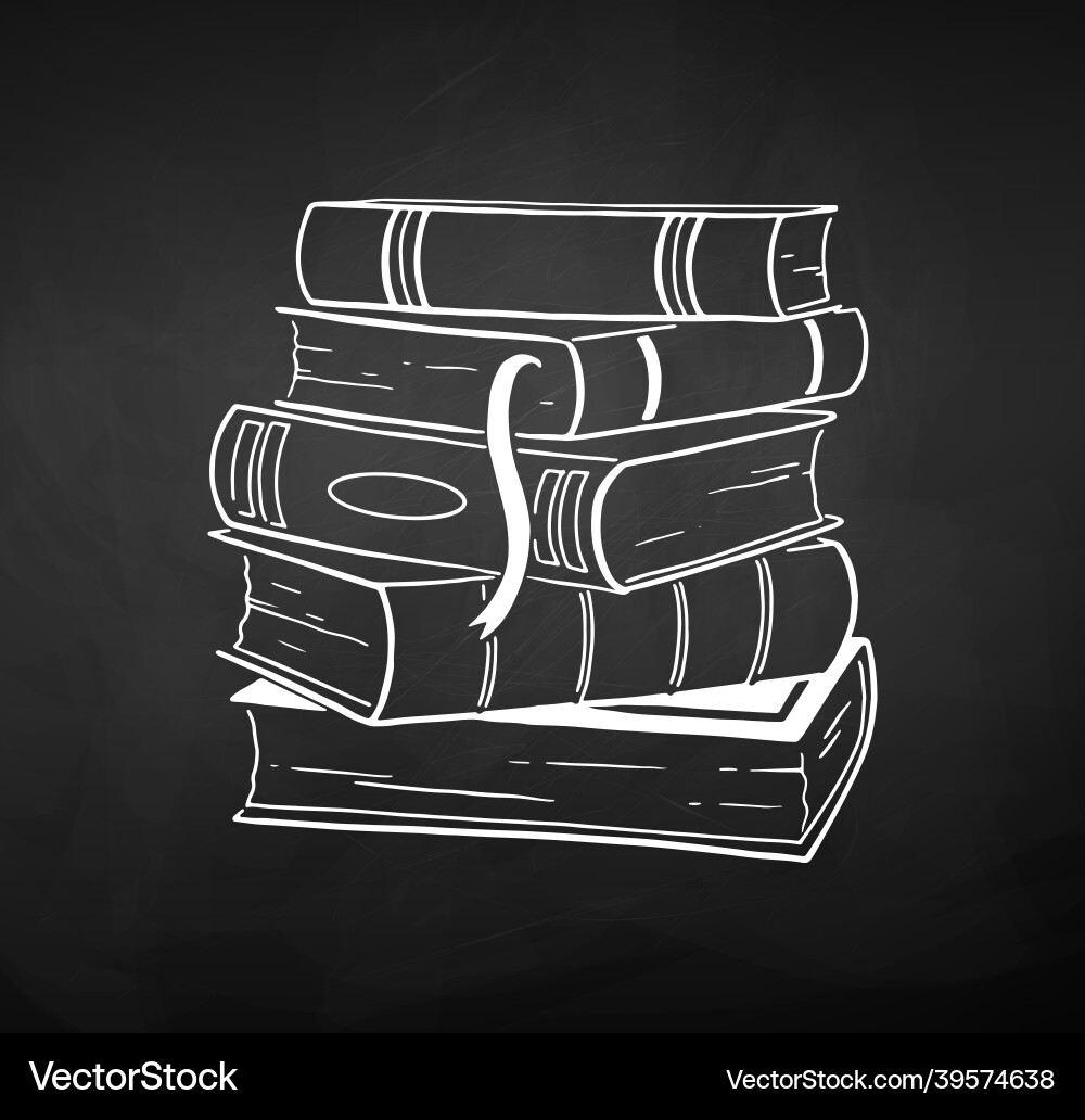 Chalk drawn of stack books Royalty Free Vector Image