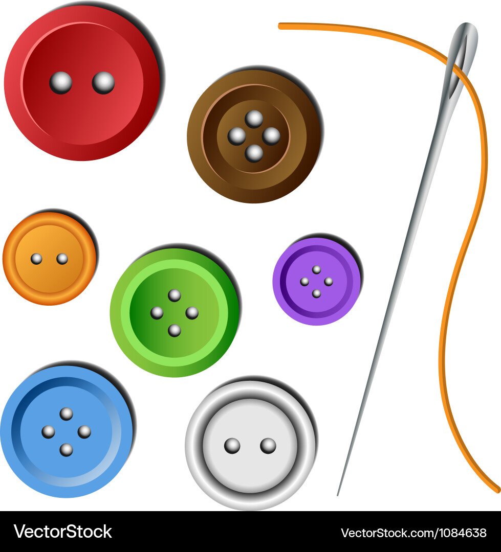 Colorful Button and Needle Set Royalty Free Vector Image